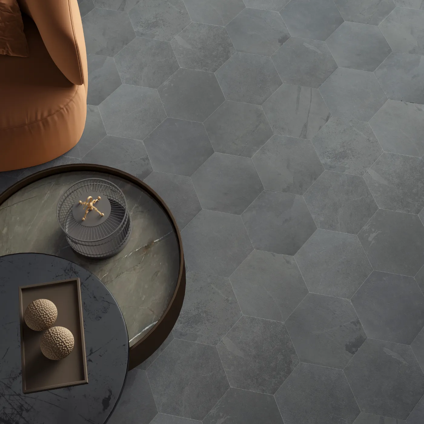 Brazilian Black Hexagon Slate Tile Riven Surface | Ionic Stone