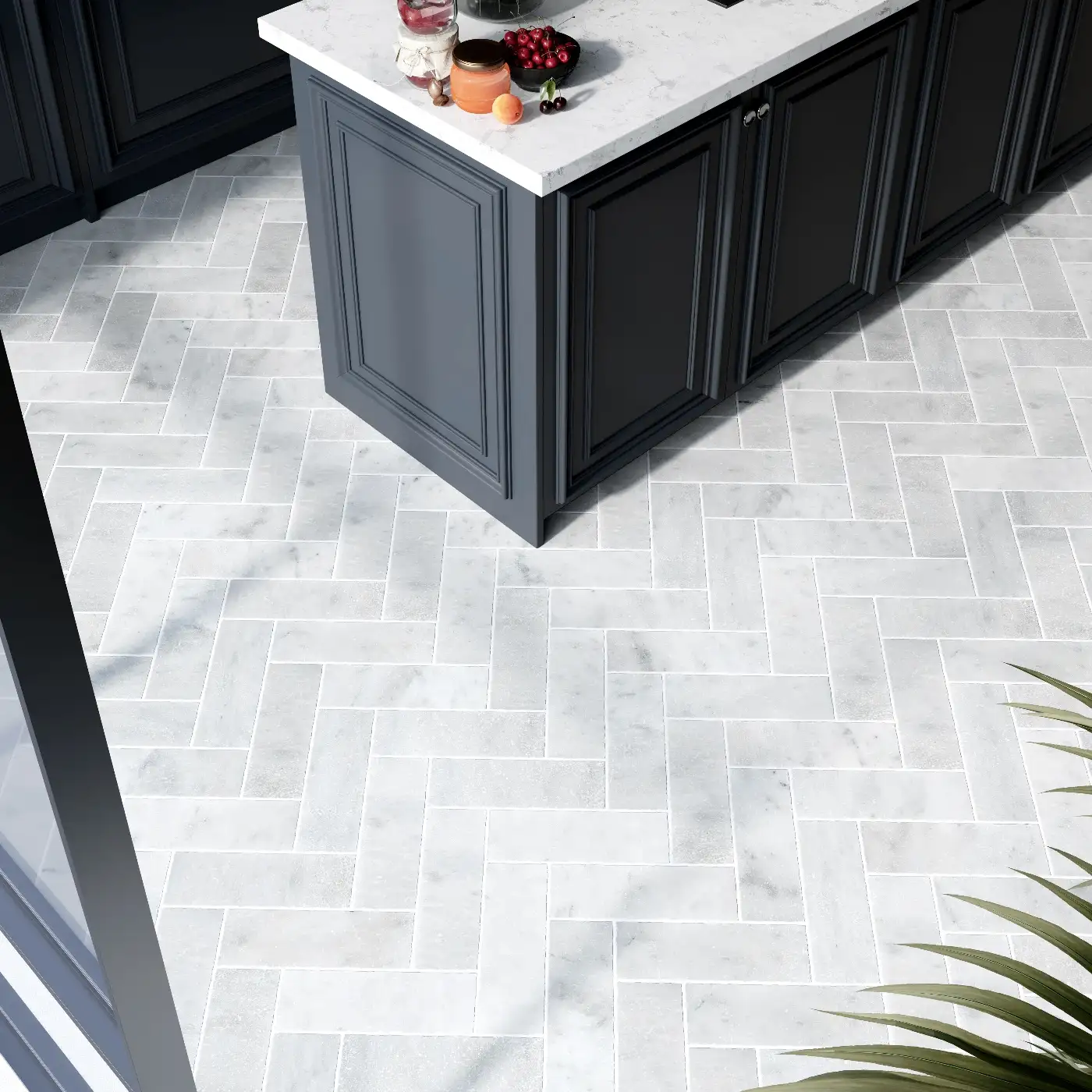 Caria Luna Herringbone Marble Tile Tumbled | Ionic Stone