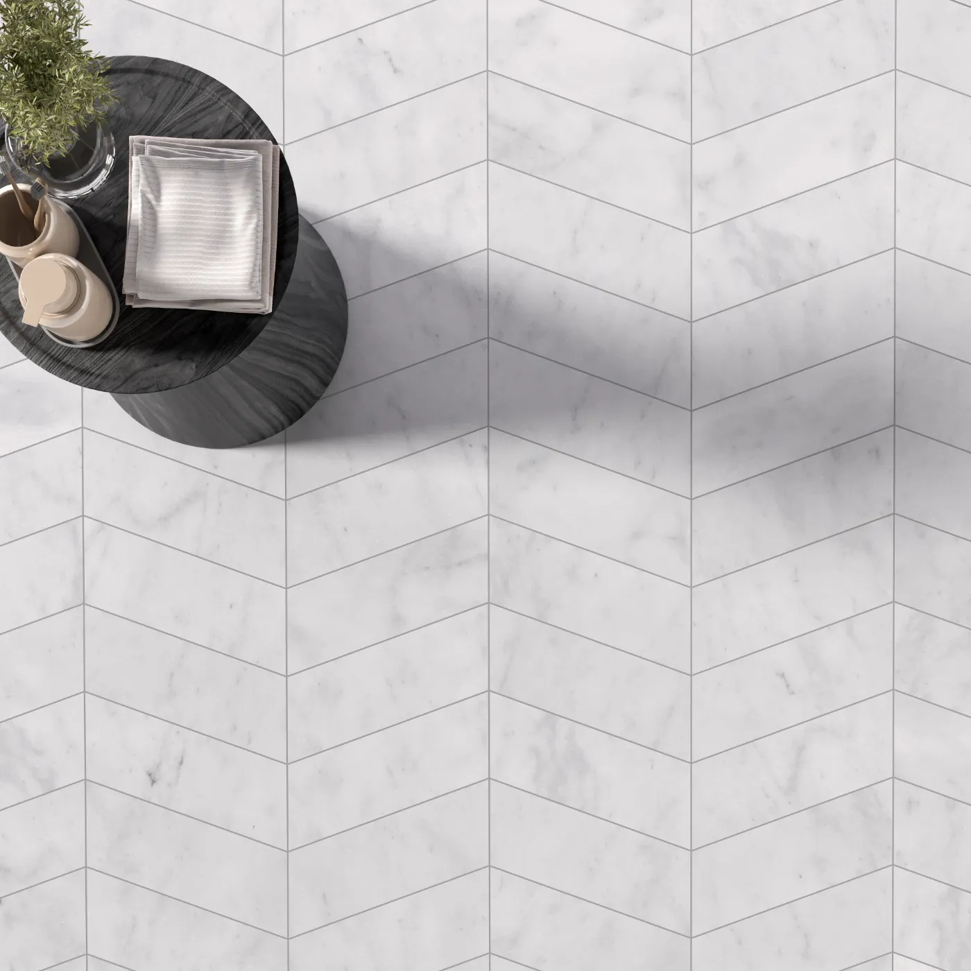 Carrara White Chevron Marble Tile Honed | Ionic Stone