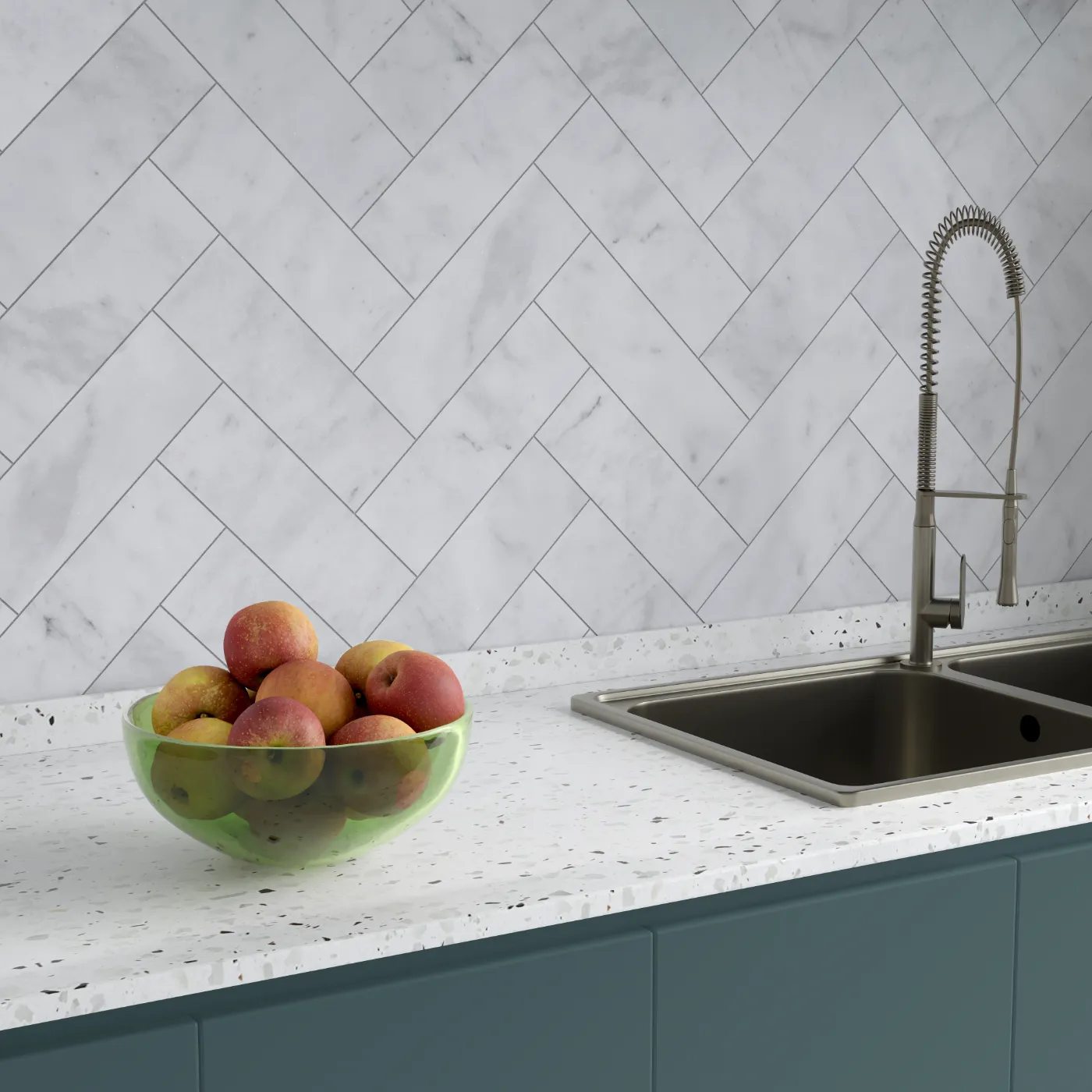 Carrara White Herringbone Marble Tile Honed | Ionic Stone