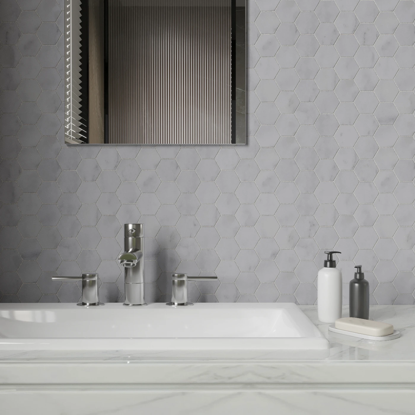 Carrara White Hexagon Mosaic Tile Honed | Ionic Stone