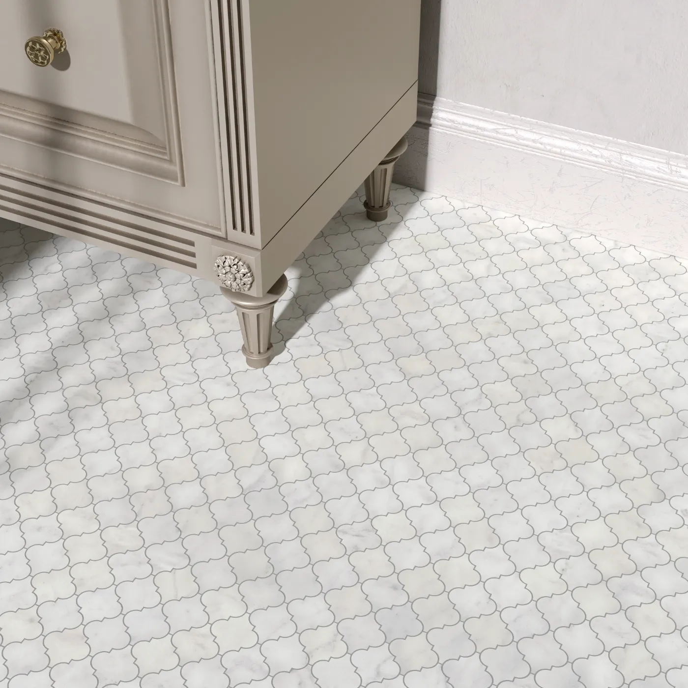 Carrara White Marble Arabesque Mosaic Tile Honed | Ionic Stone