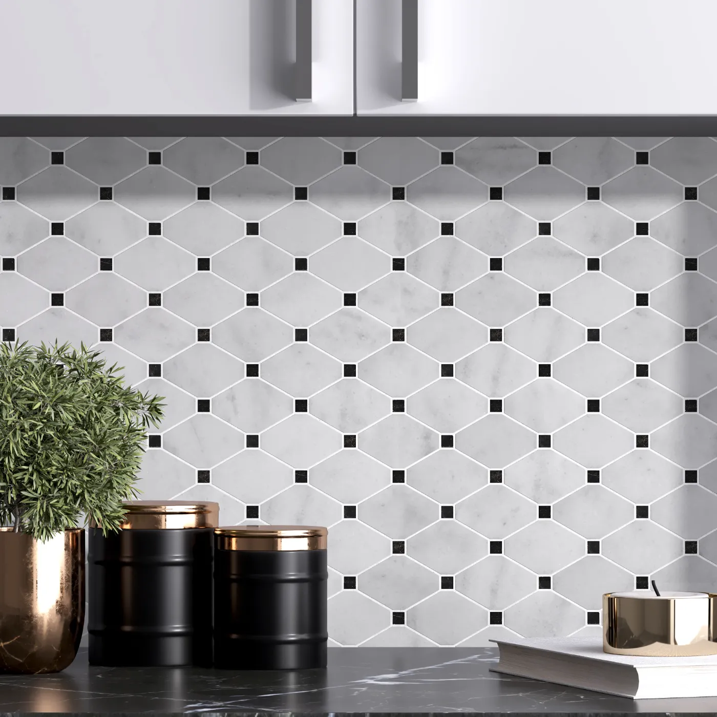 Carrara White Marble Diamond Mosaic Tile Honed | Ionic Stone