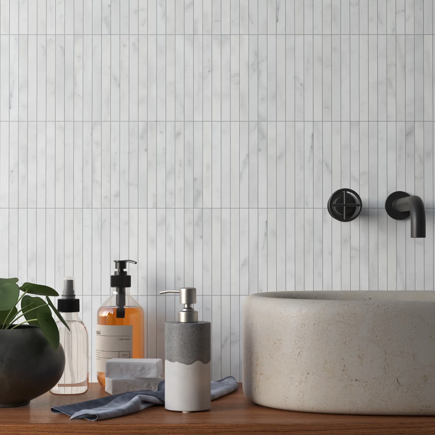 Carrara White Marble Kitkat Mosaic Tile Honed | Ionic Stone