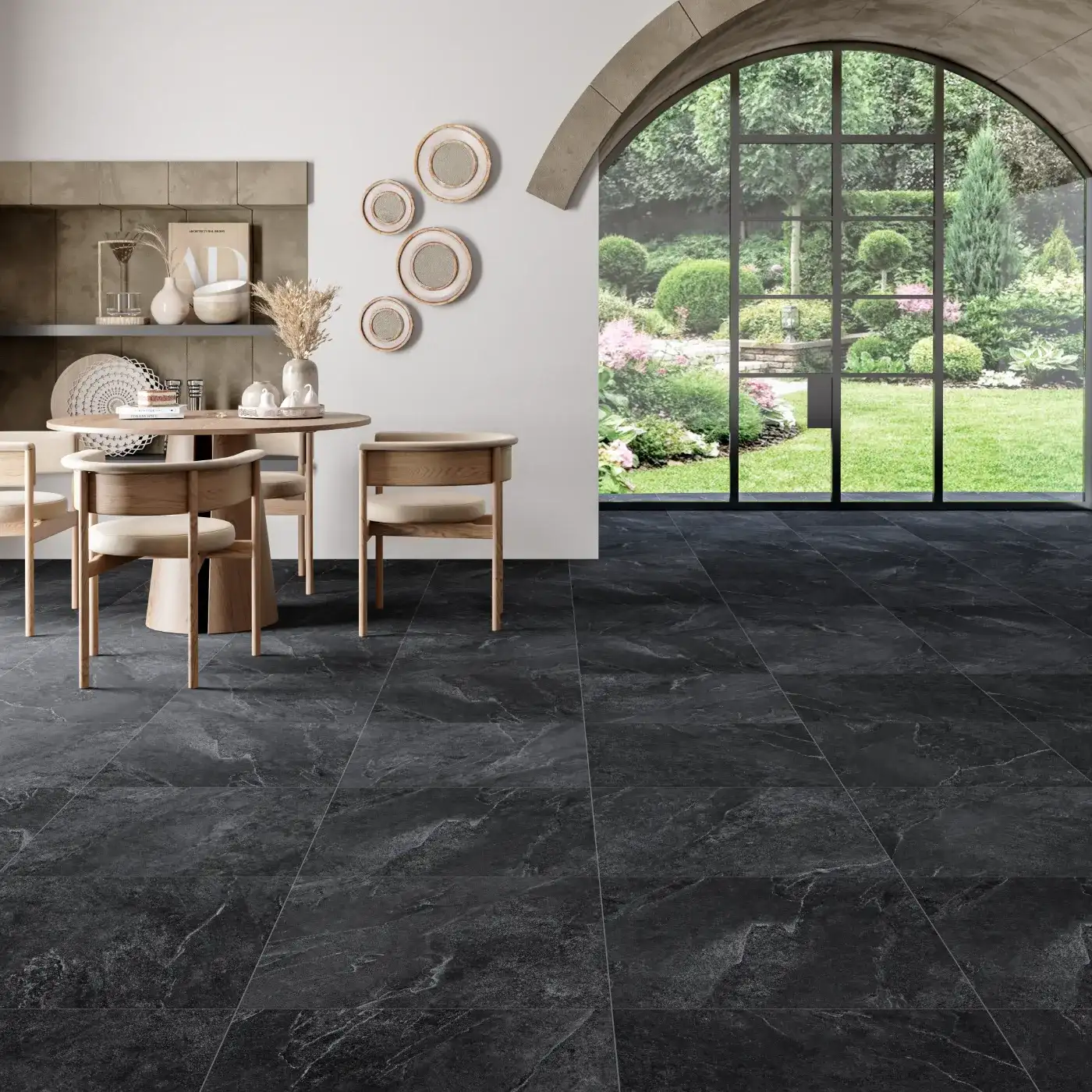 Just Black Slate Stone Effect Rectified Matt Porcelain Tile | Ionic Stone