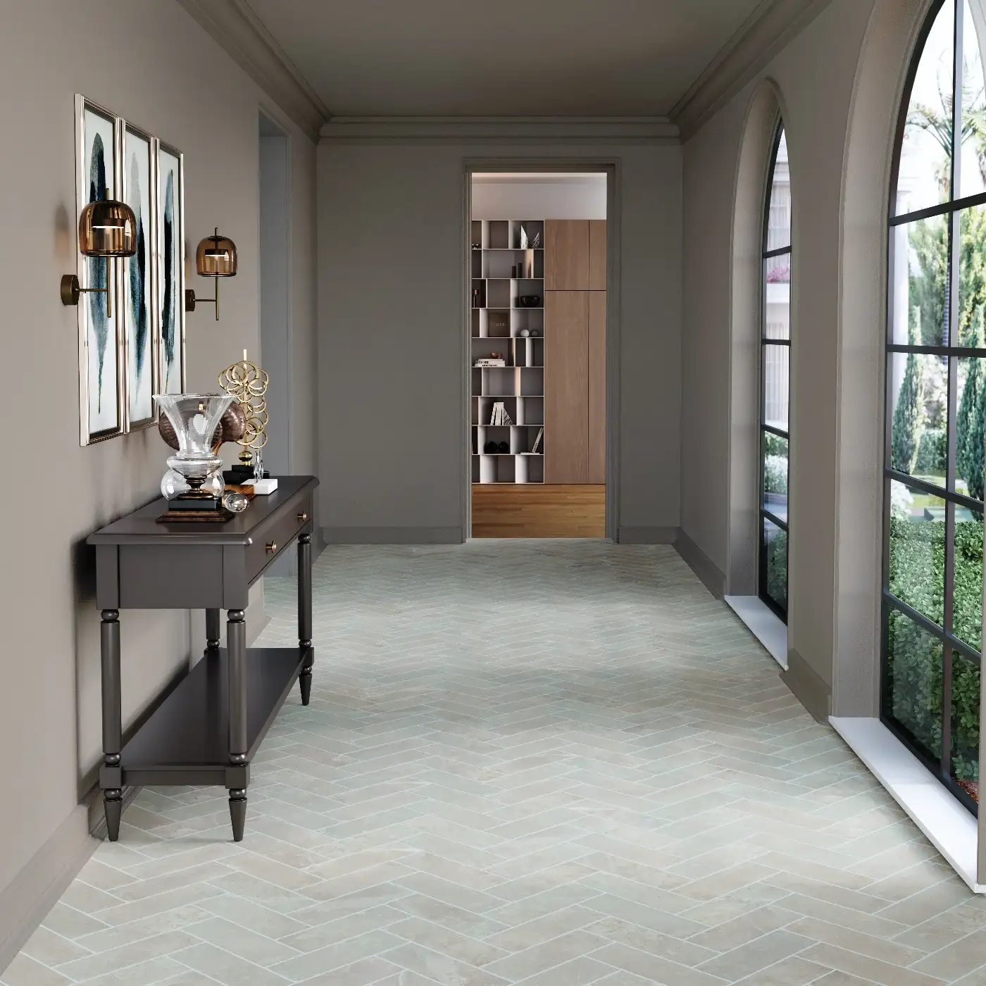 Olympus Creme Herringbone Marble Tile Tumbled | Ionic Stone