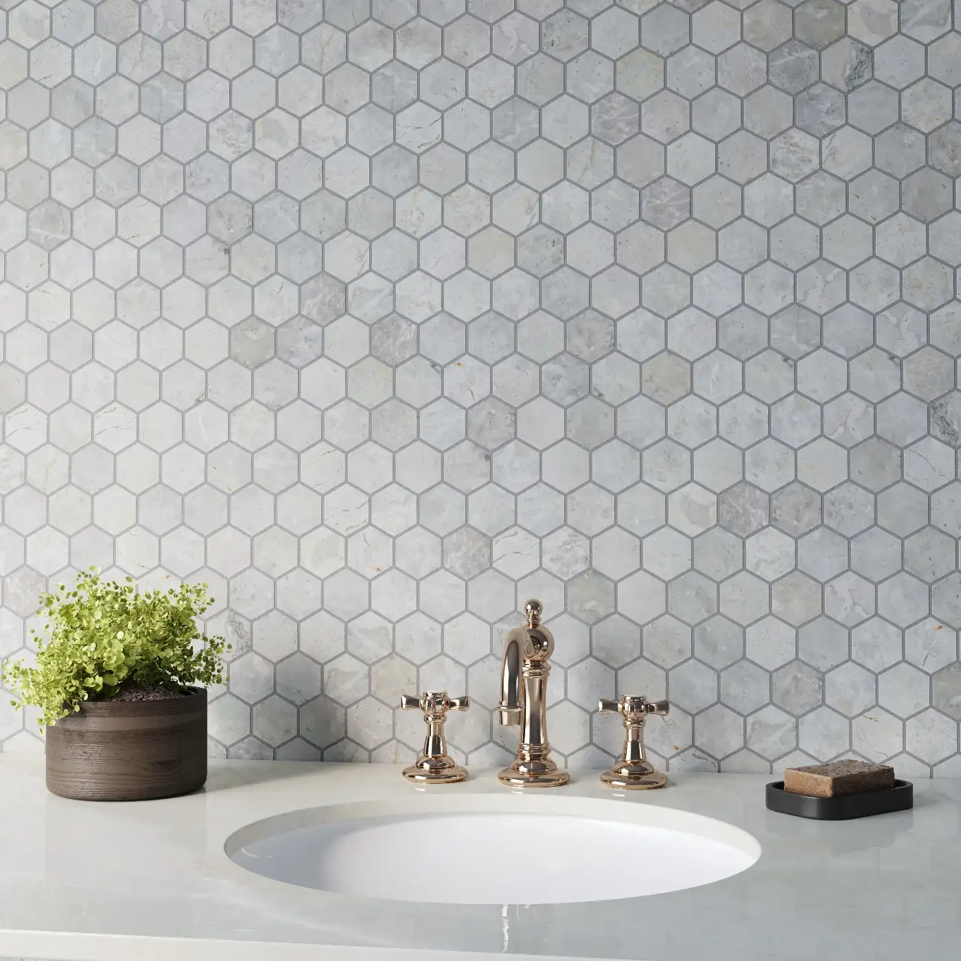 Silver Light Grey Hexagon Marble Tile Honed | Ionic Stone