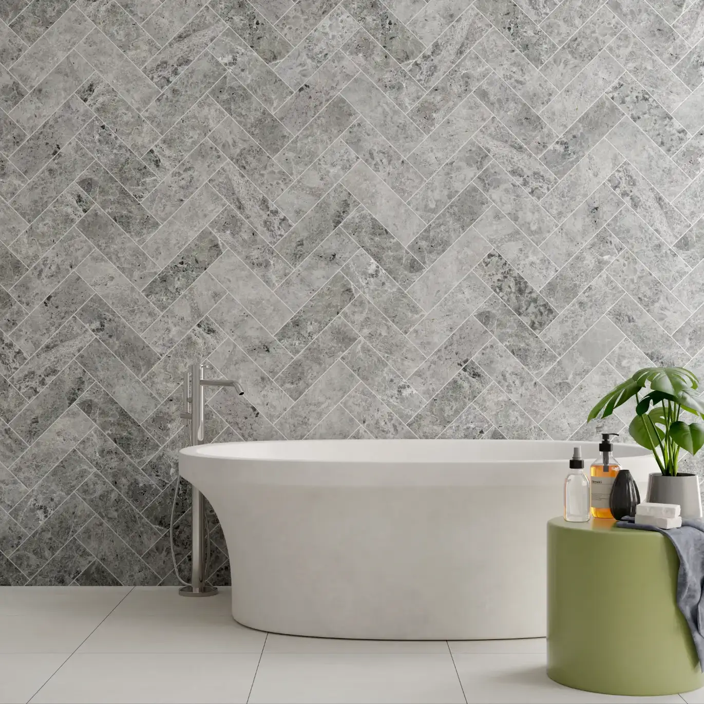 Silver Moon Herringbone Marble Tile Honed | Ionic Stone