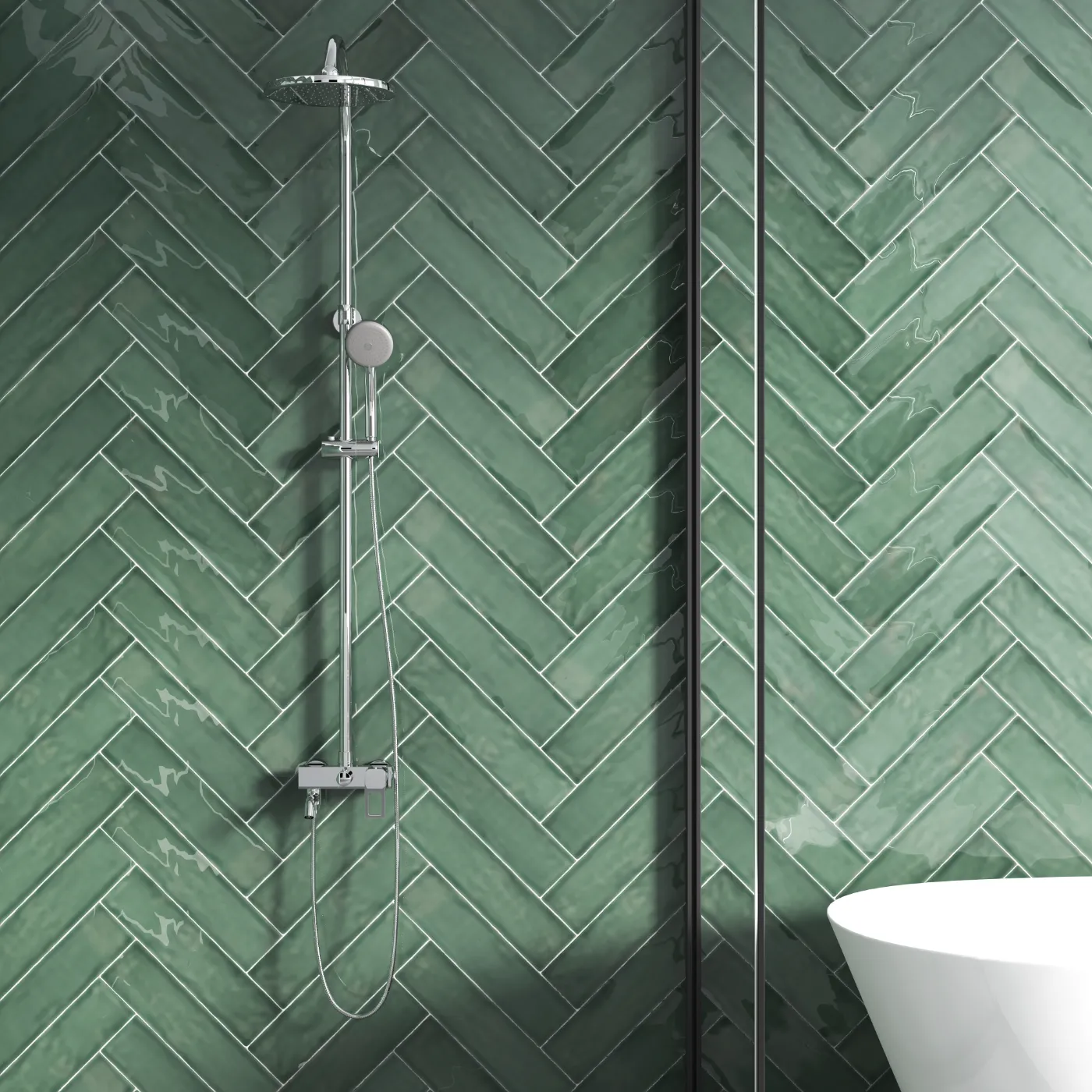 Teramoda Emerald Green Herringbone Ceramic Tile | Ionic Stone