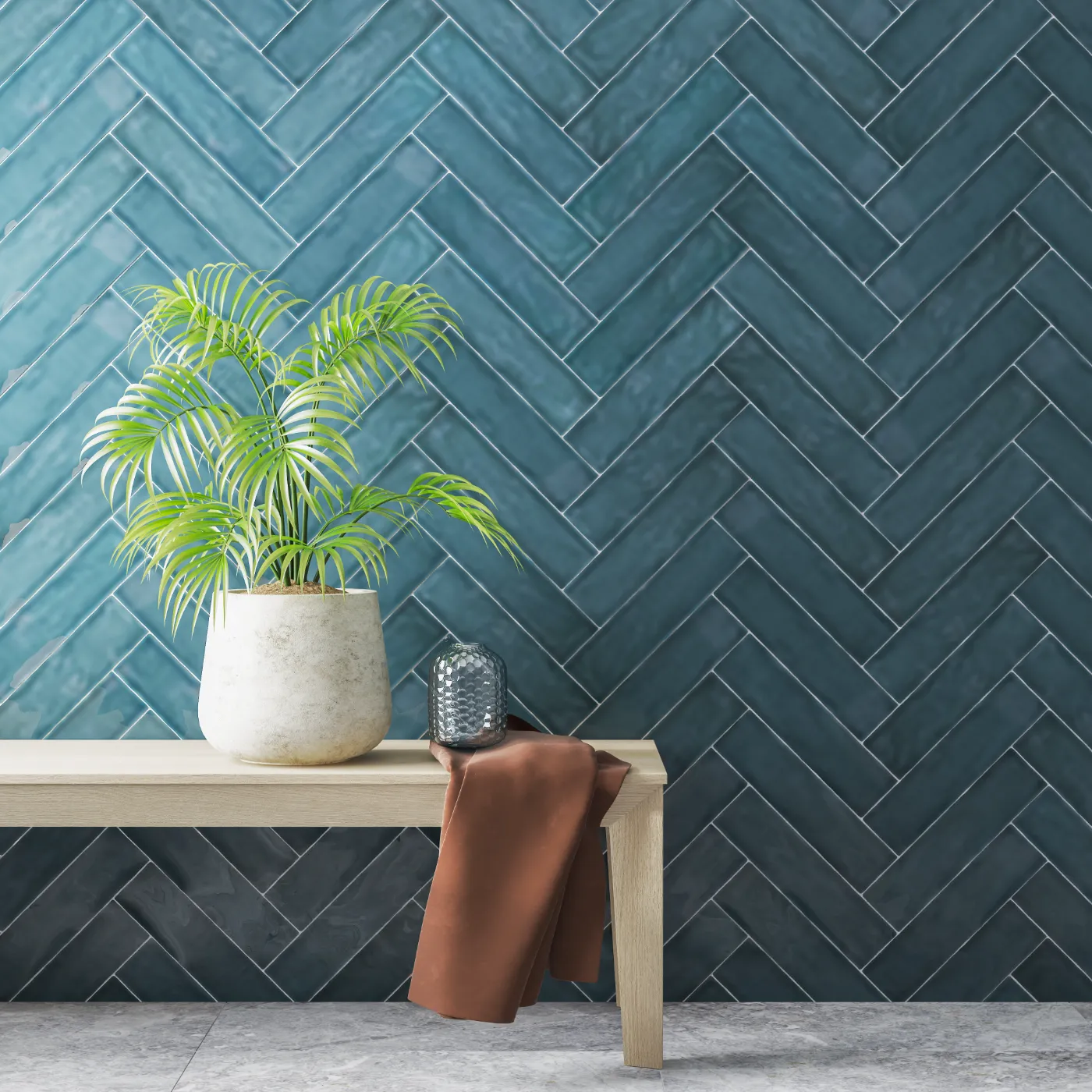 Teramoda Ink Dark Blue Herringbone Ceramic Tile | Ionic Stone