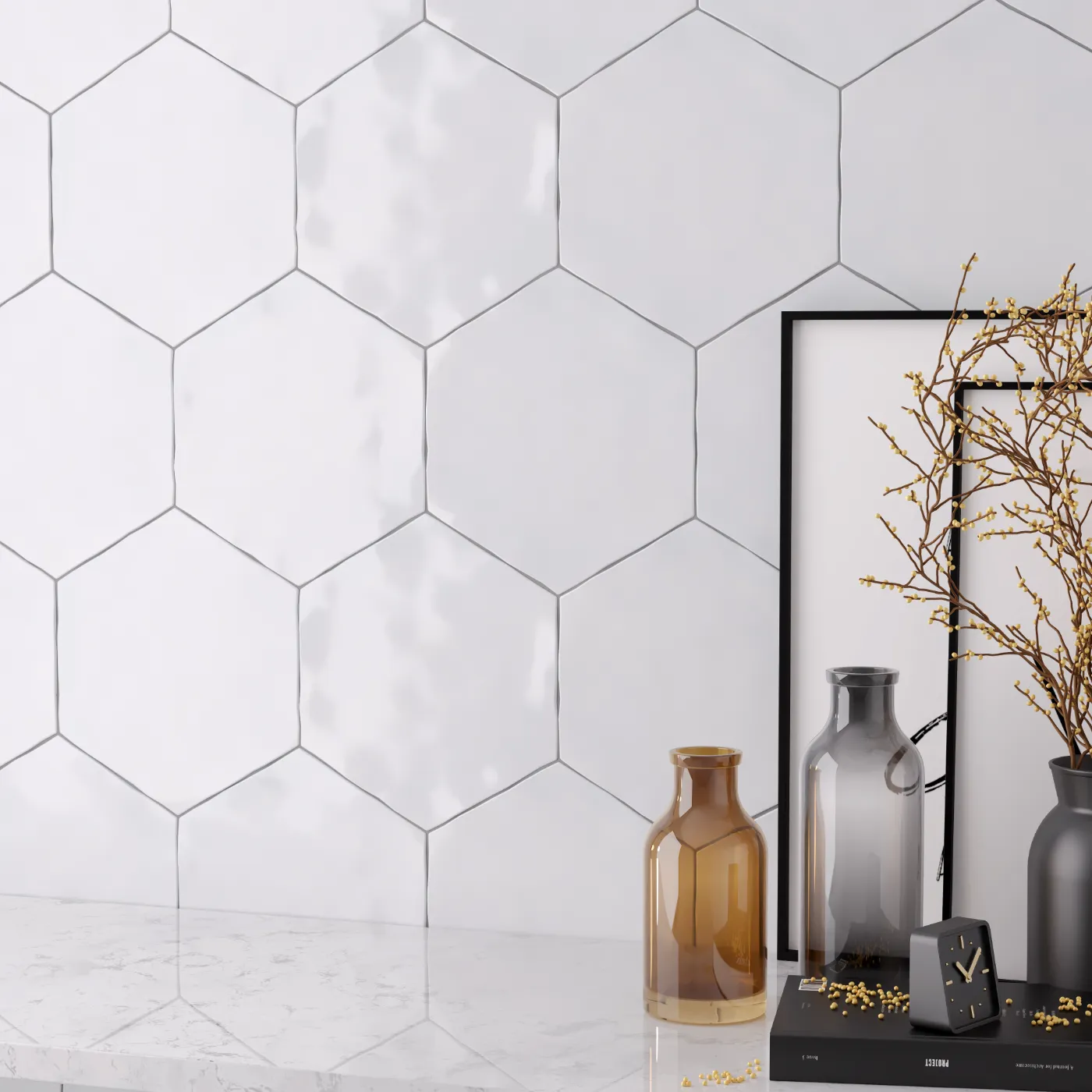 Teramoda Emerald White Hexagon Ceramic Tile | Ionic Stone