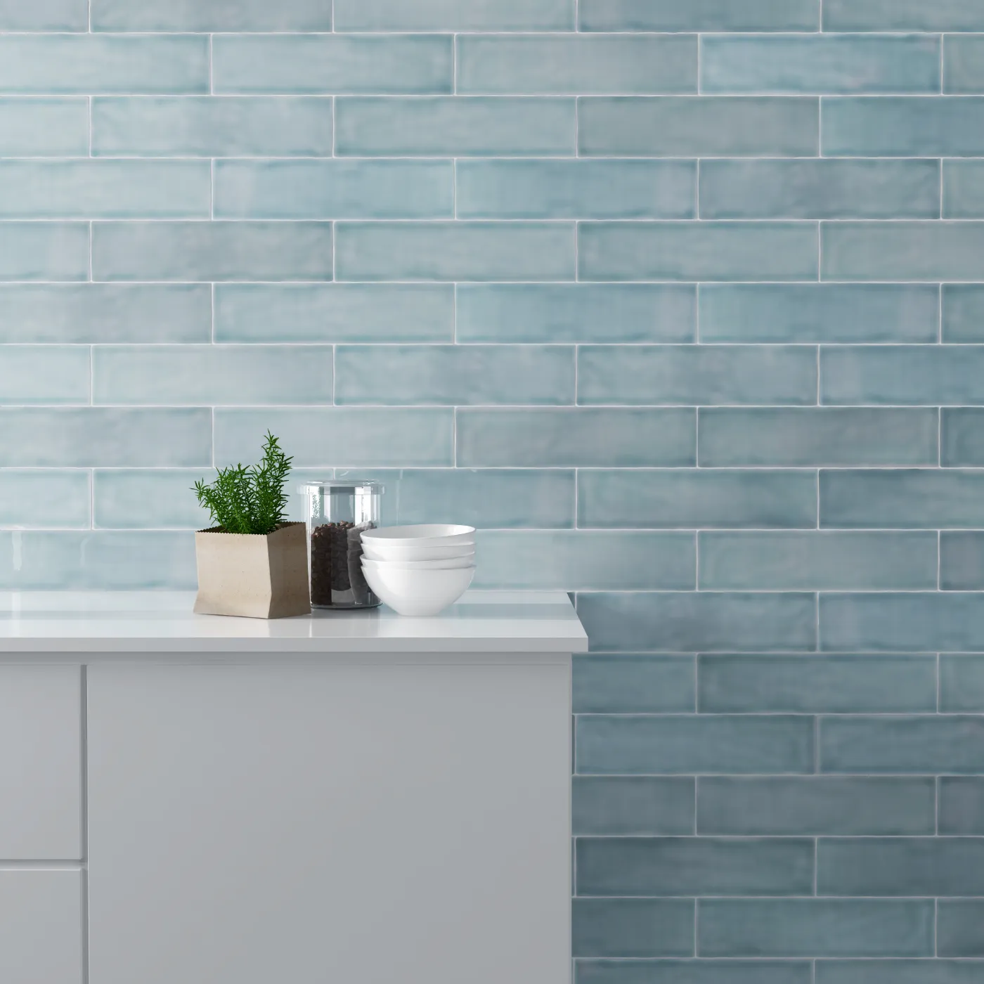 Teramoda Sky Light Blue Herringbone Ceramic Tile | Ionic Stone
